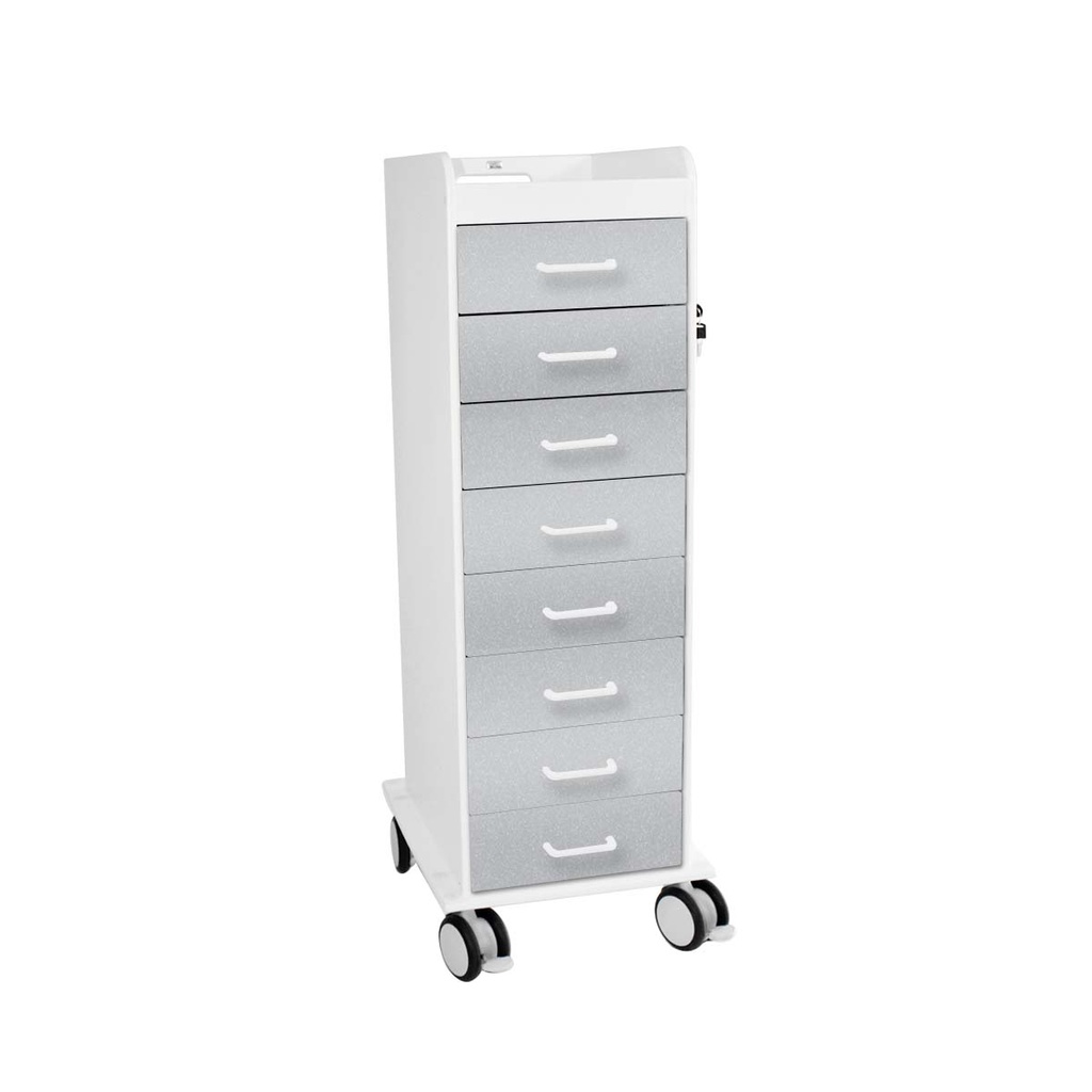 Tall Locking Cart 8D with Silver Metallic Drawers | TrippNT
